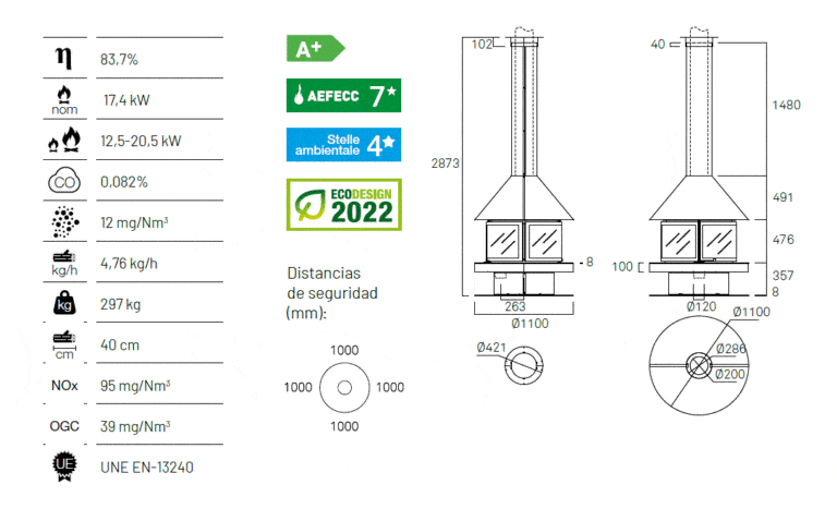 Poêle à bois central / Cheminée ROCAL GALA - DCharby